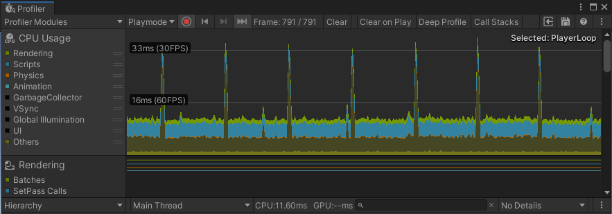 חלון Unity Profiler